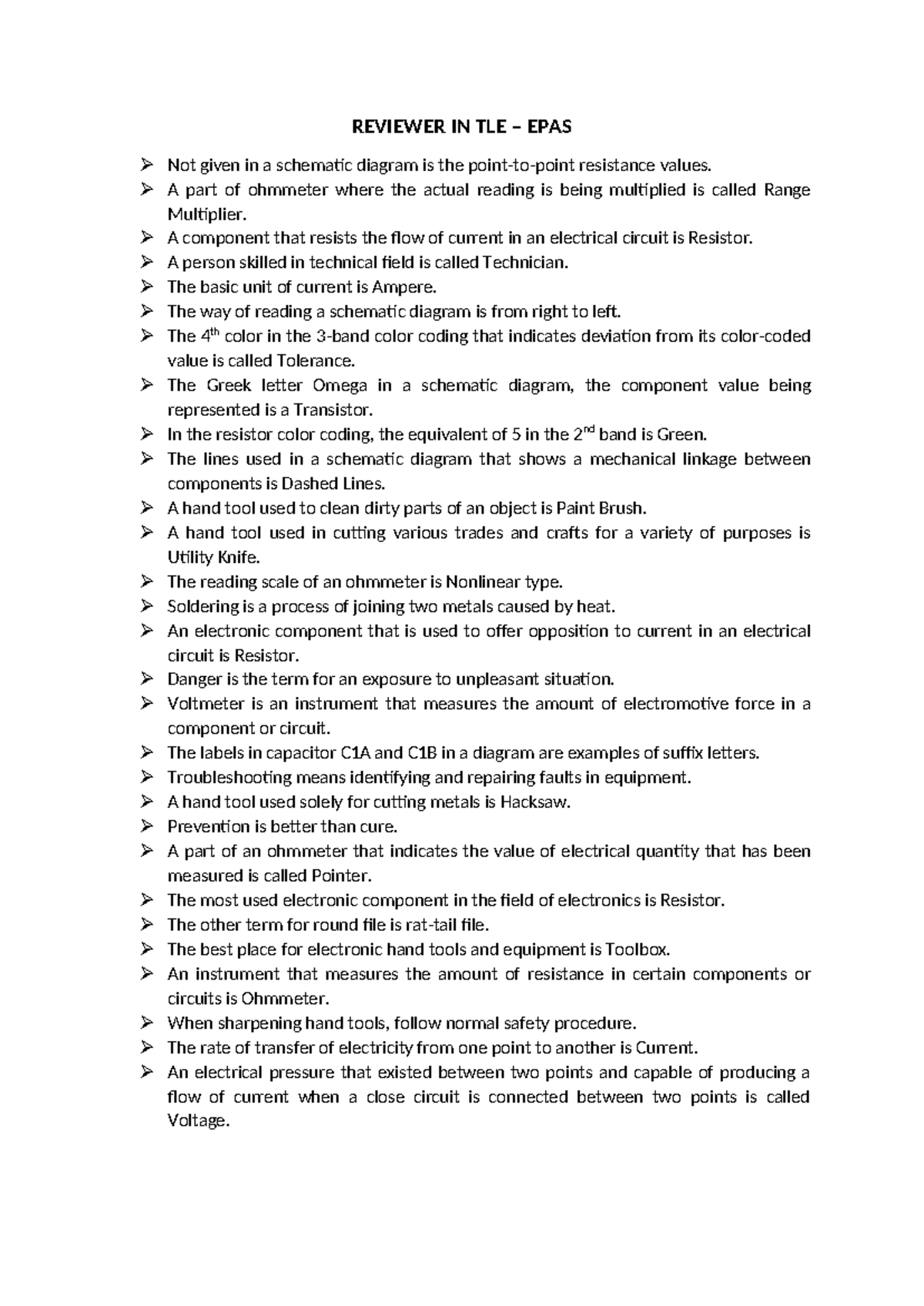 Reviewer IN TLE - REVIEWER IN TLE – EPAS Not given in a schematic diagram is the point-to-point ...