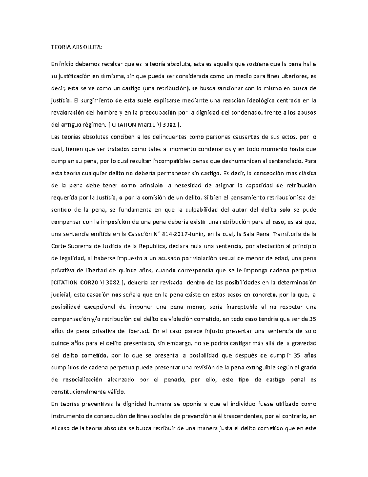 Parte d. penal - TEORIA ABSOLUTA: En inicio debemos recalcar que es la ...