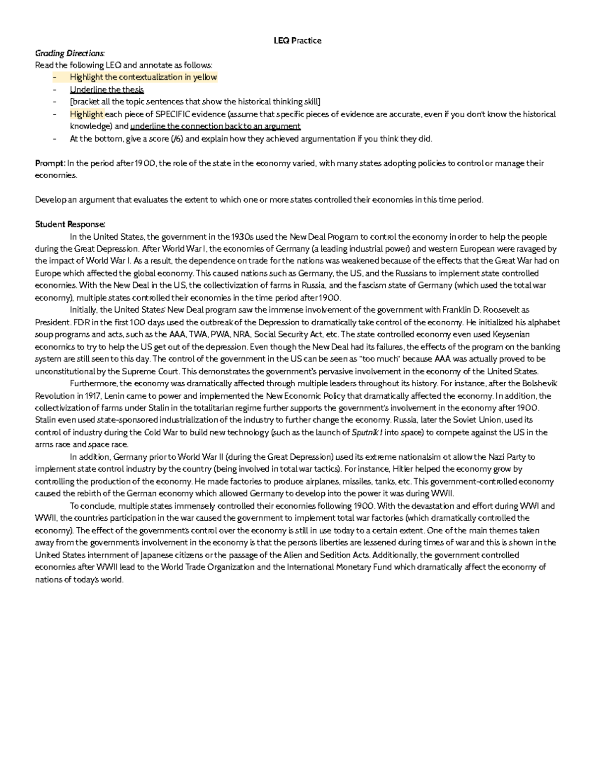 1 28 In-Class LEQ Practice - LEQ Practice Grading Directions : Read the ...