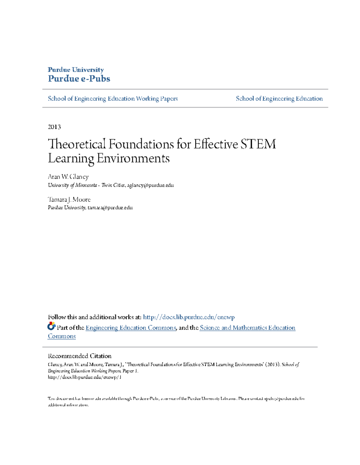 Theoretical Foundations for Effective STEM Learning Environments ...