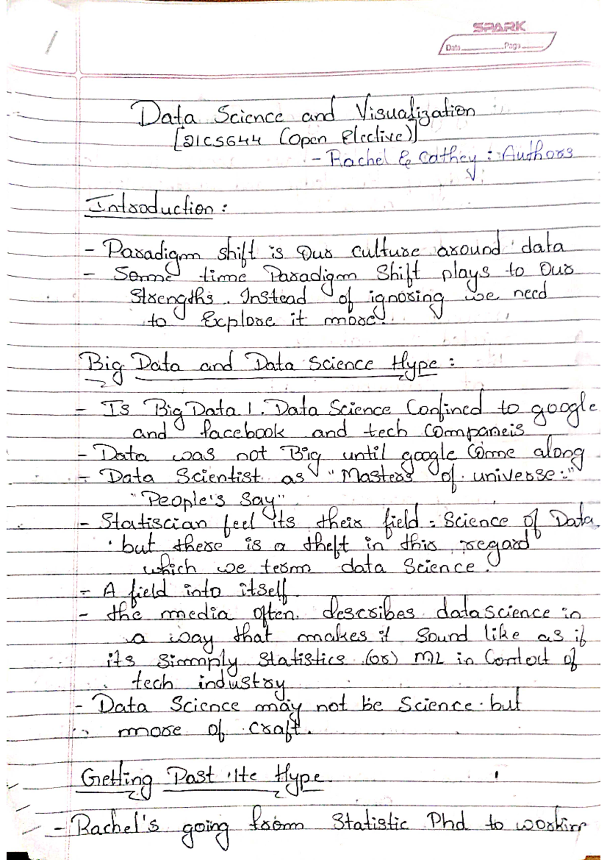 Data Science 1 Data Science Notes Spark Data Page Data Science And