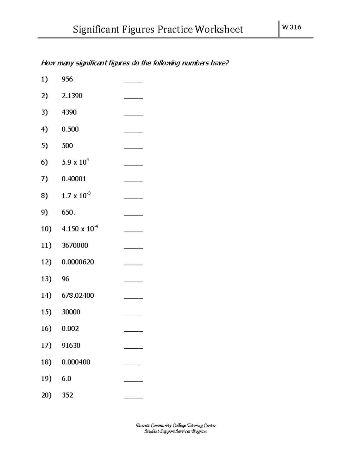 W316 significant figures worksheet - Significant Figures Practice ...