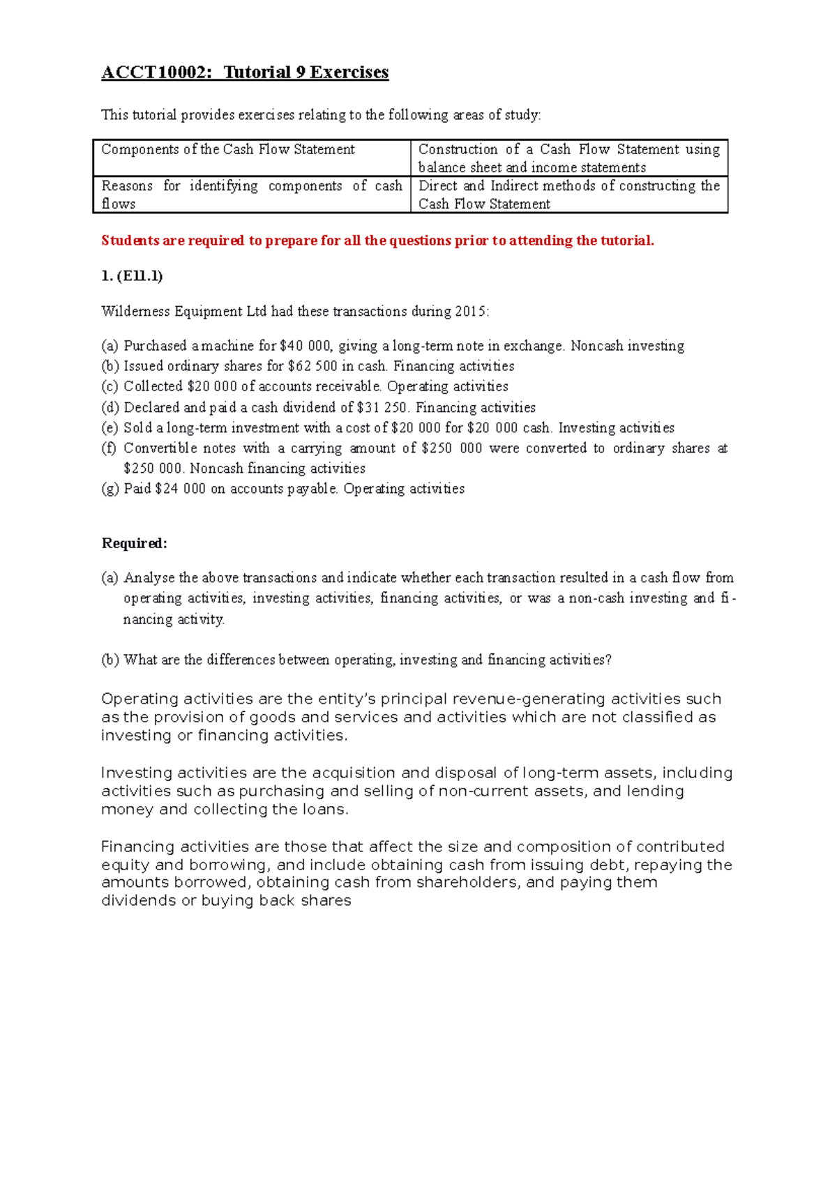 ACCT10002 Tutorial 9 In-class Exercises - ACCT10002 - Unimelb - Studocu