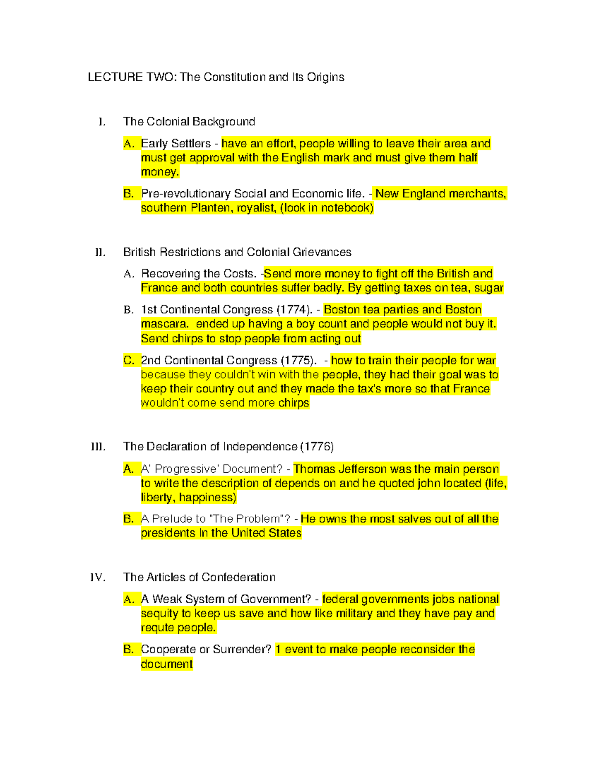 The Constitution and Its Origins (Outline) print - LECTURE TWO: The ...