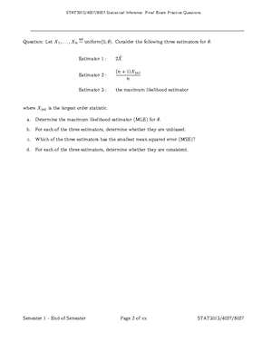 Midterm 4 May 2018, answers - STAT3013/4027/8027 Statistical Inference ...
