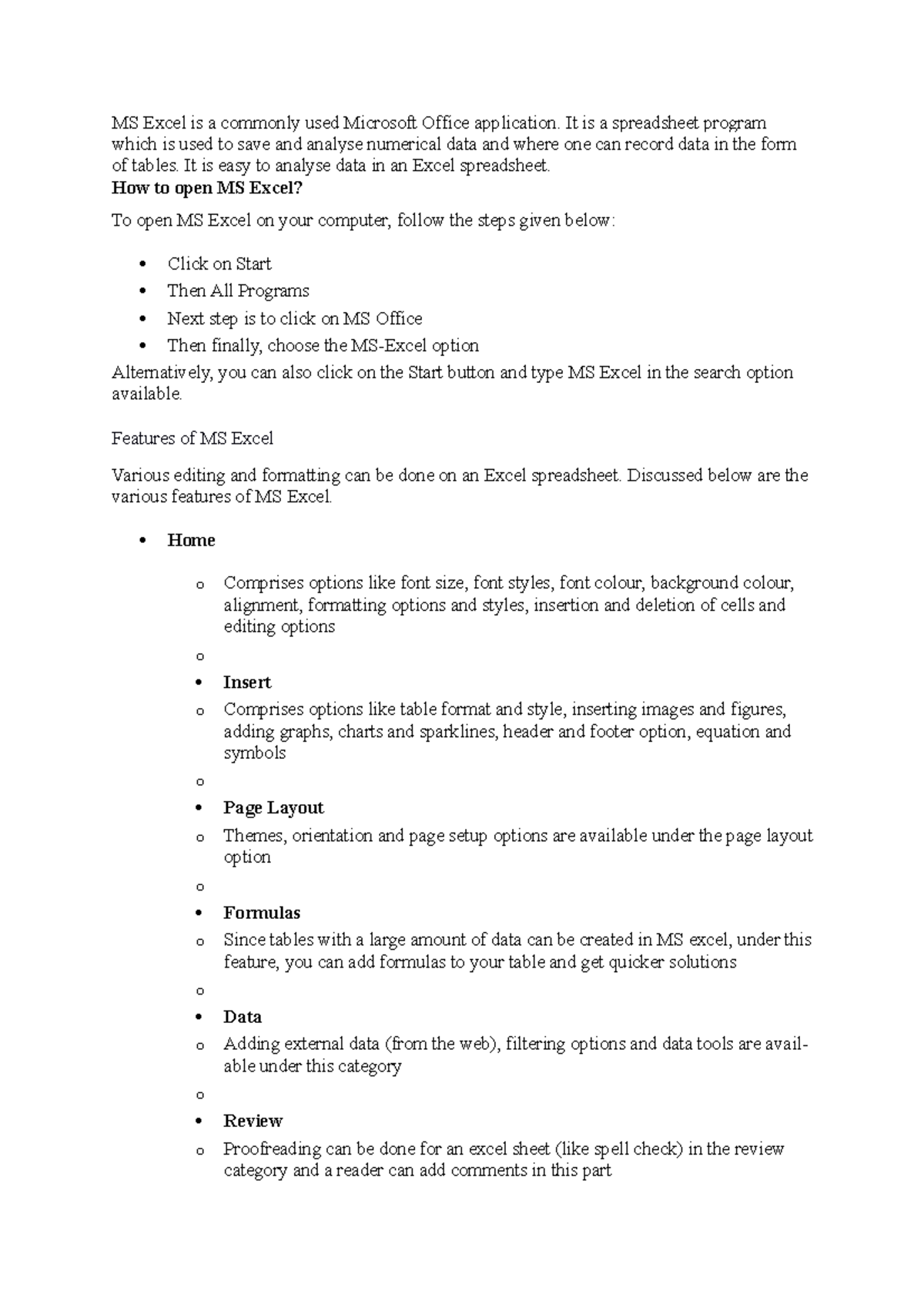 Unit V FOC - Fgnncdbnmh - MS Excel is a commonly used Microsoft Office ...