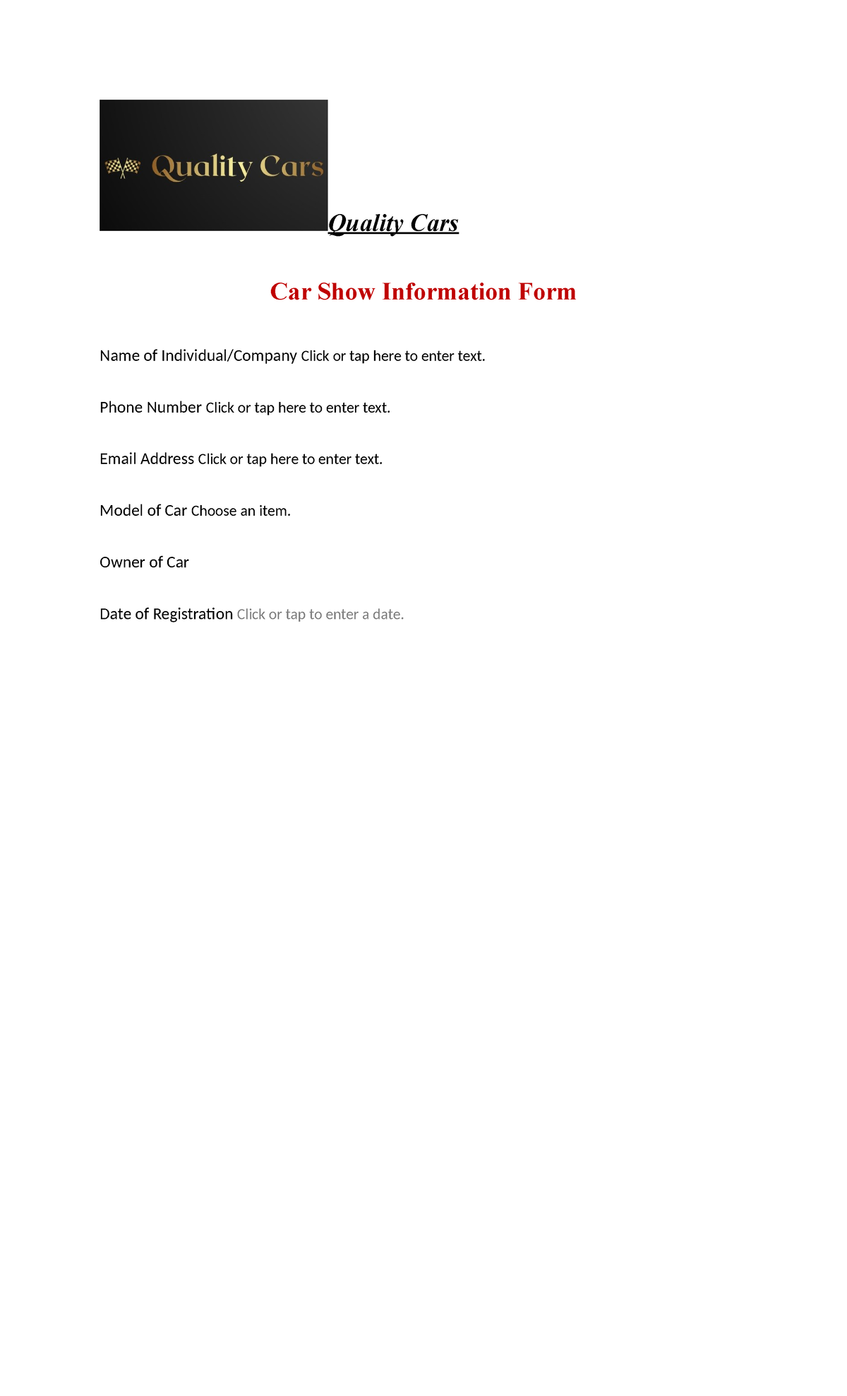 Car Show FIllable Form - rshthtykyultgds - psychology - Quality Cars ...
