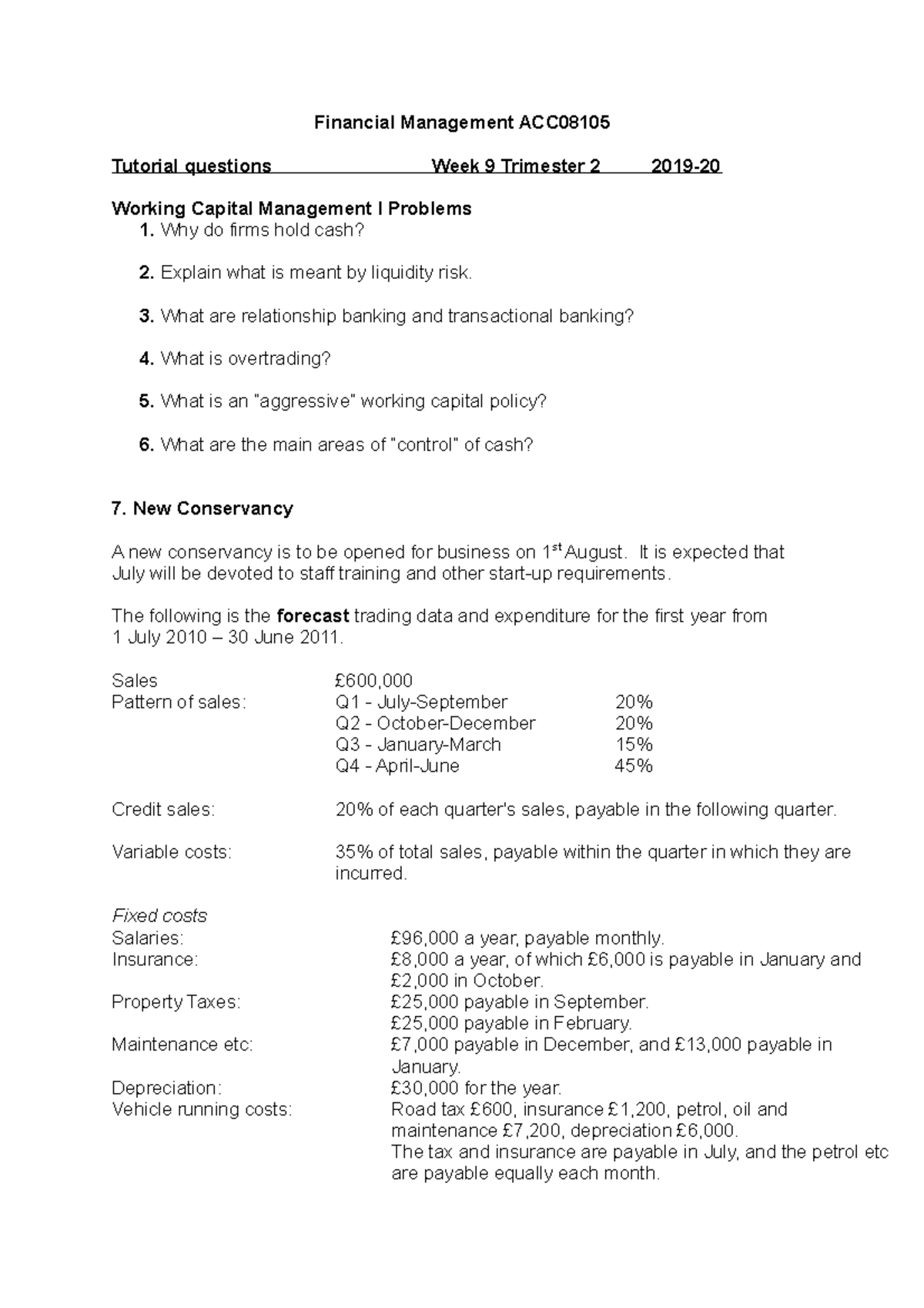 Week 9 IA2 Tutorial Questions - 2019-20 - Financial Management ACC ...