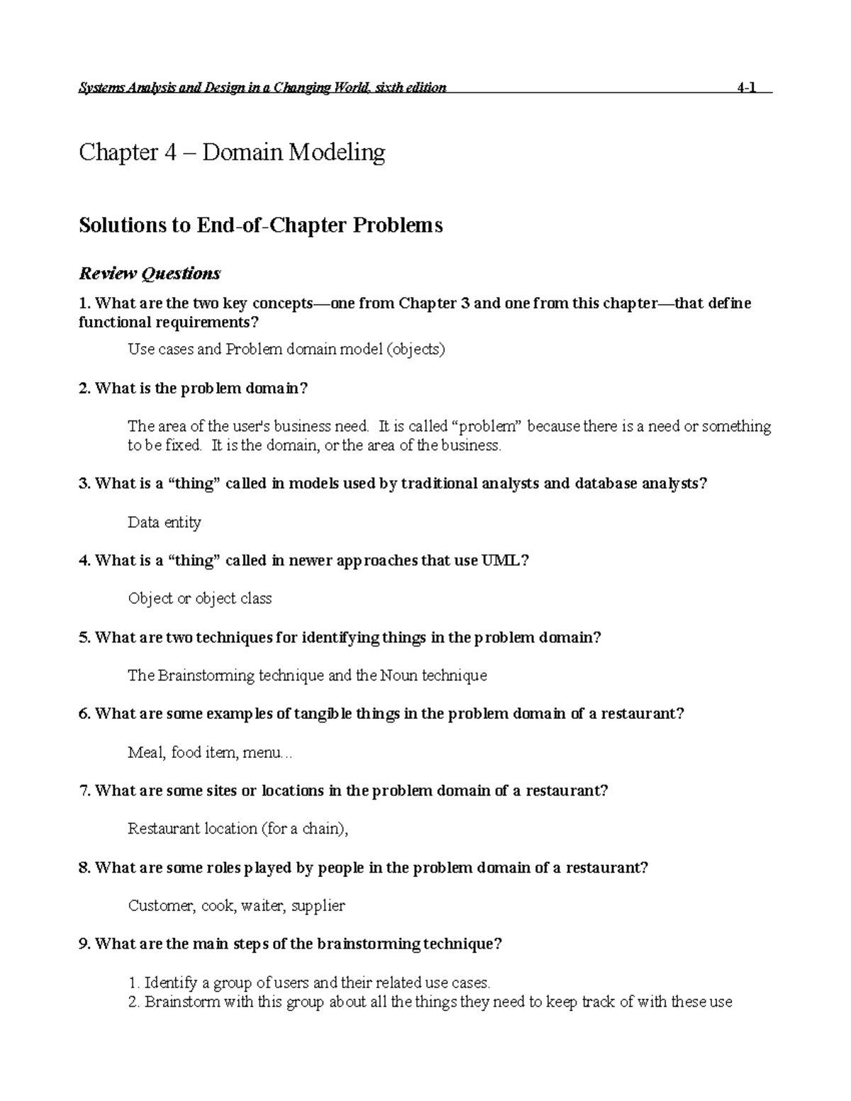 Solutions-Chap04 - Chapter 4 – Domain Modeling Solutions to End-of ...