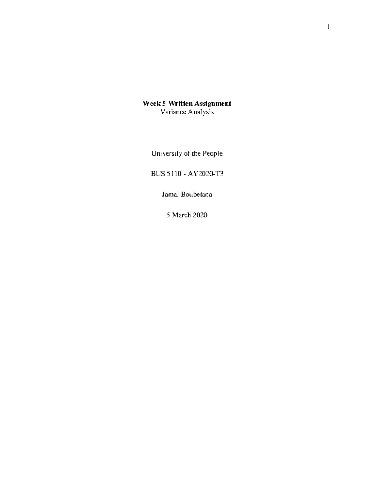 Week 5 - Written Assignment - Variance Analysis - 91% - Week 5 Written ...