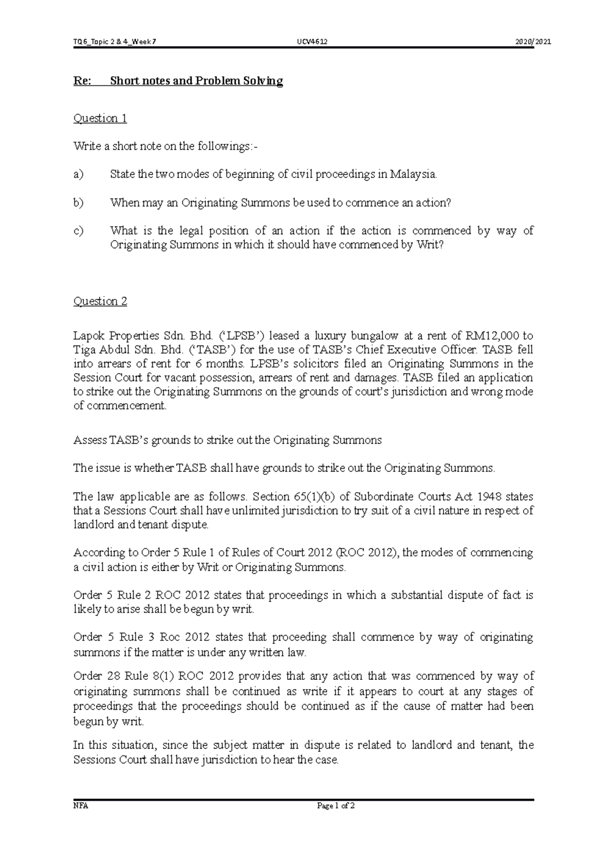 tutorial 6 (week 7) - TQ6_Topic 2 & 4_Week 7 UCV4612 2020/ Re: Short ...
