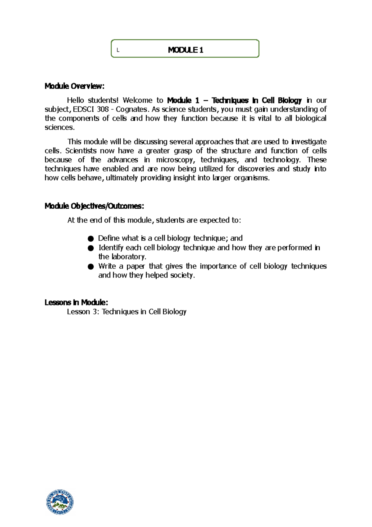Lesson-3 - Notes for cognates and bio - MODULE 1 Module Overview: Hello ...