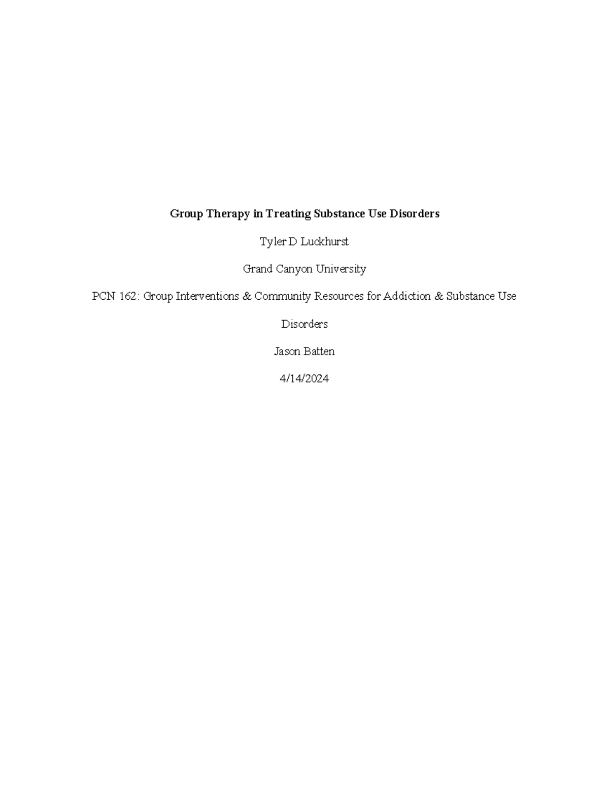 Group Therapy in Treating Substance Use Disorders Paper - The use of ...