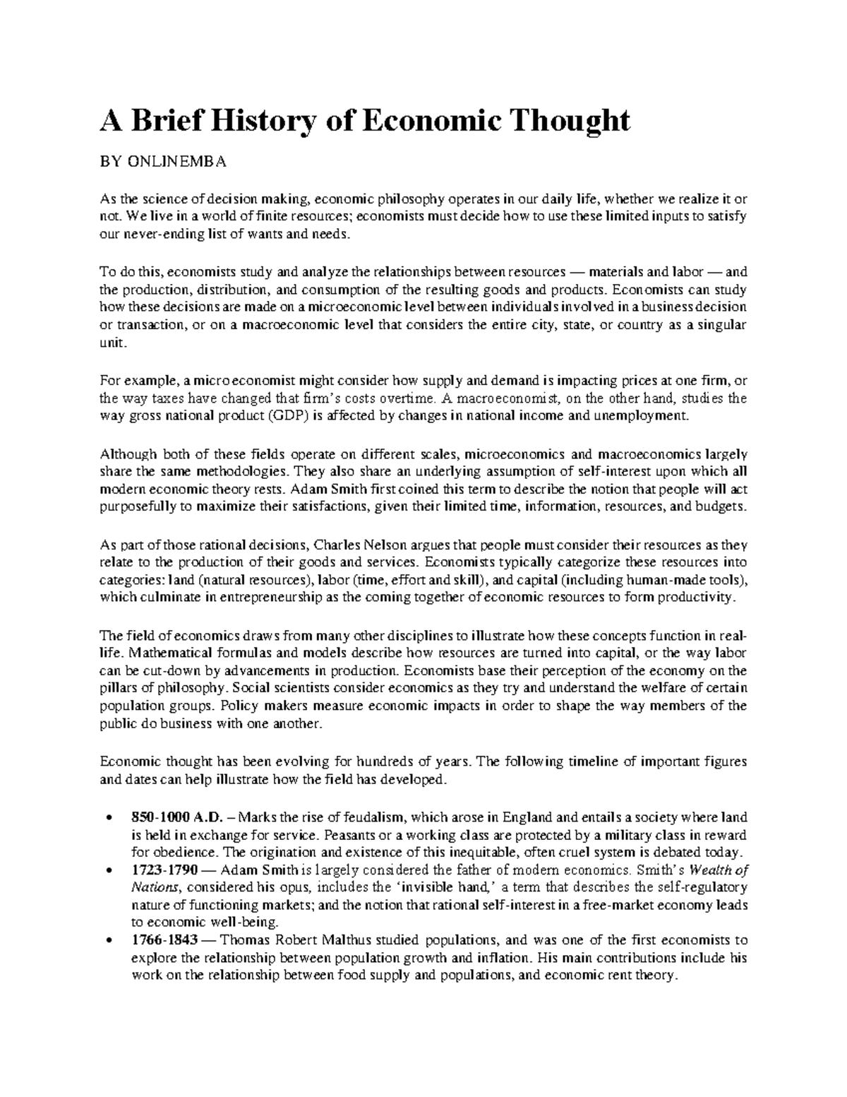 Brief History of Eco Thought - A Brief History of Economic Thought BY ...