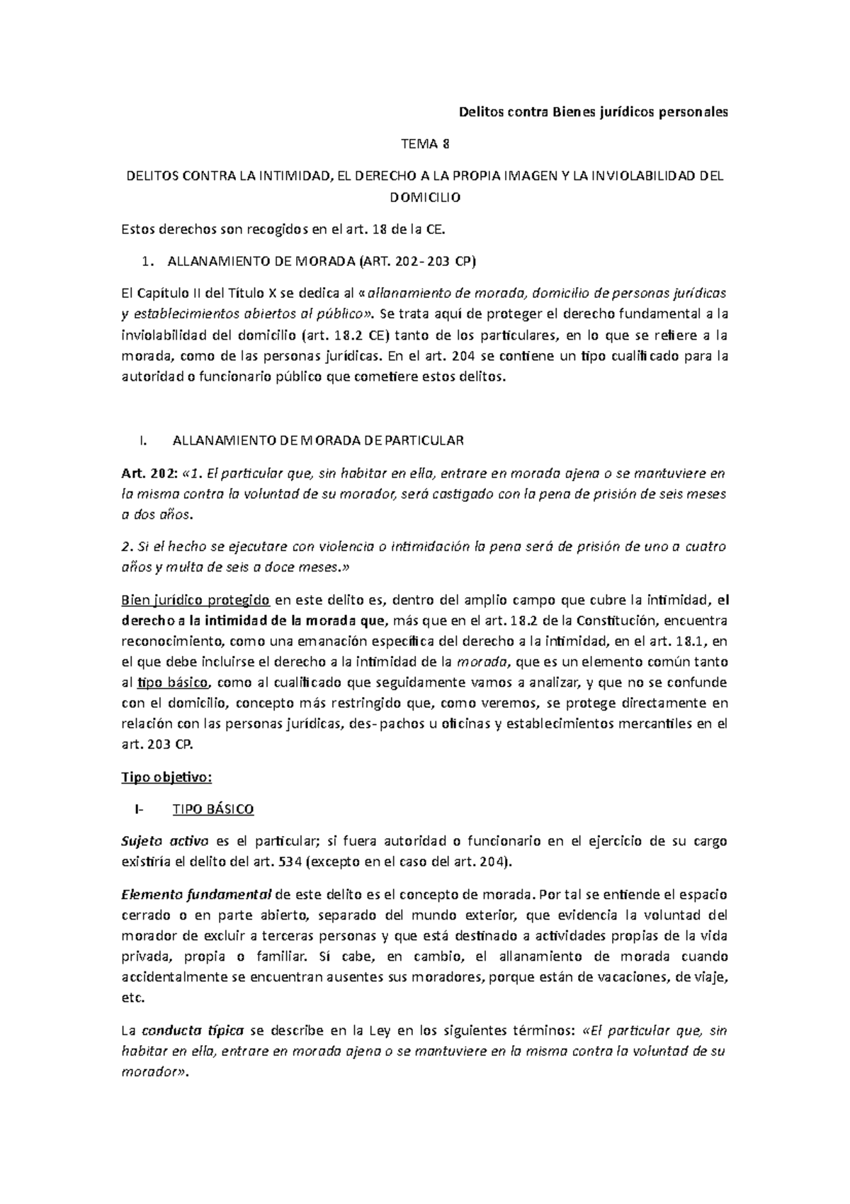 TEMA 8. DELITOS CONTRA LA INTIMIDAD, EL DERECHO A LA PROPIA IMAGEN Y LA INVIOLABILIDAD DEL ...