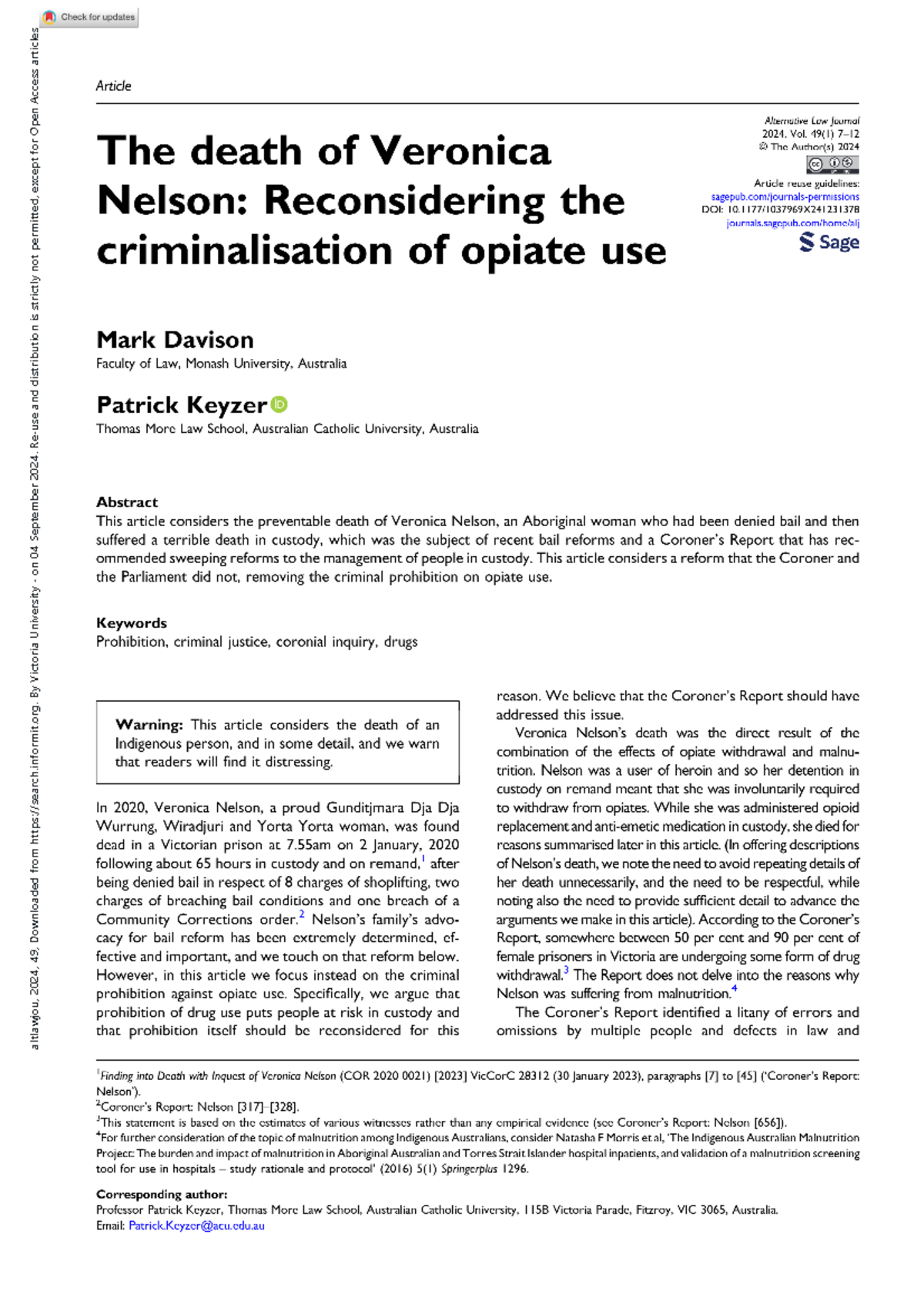 The death of Veronica Nelson Reconsidering the criminalisation of ...