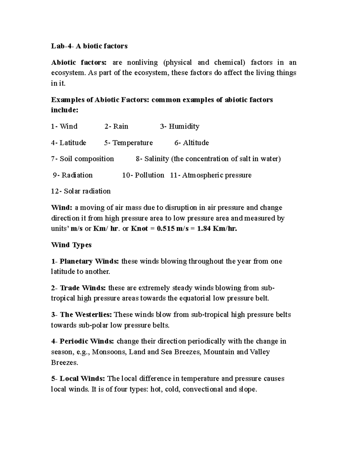 A Biotic Factors - Lab-4- A biotic factors Abiotic factors: are ...