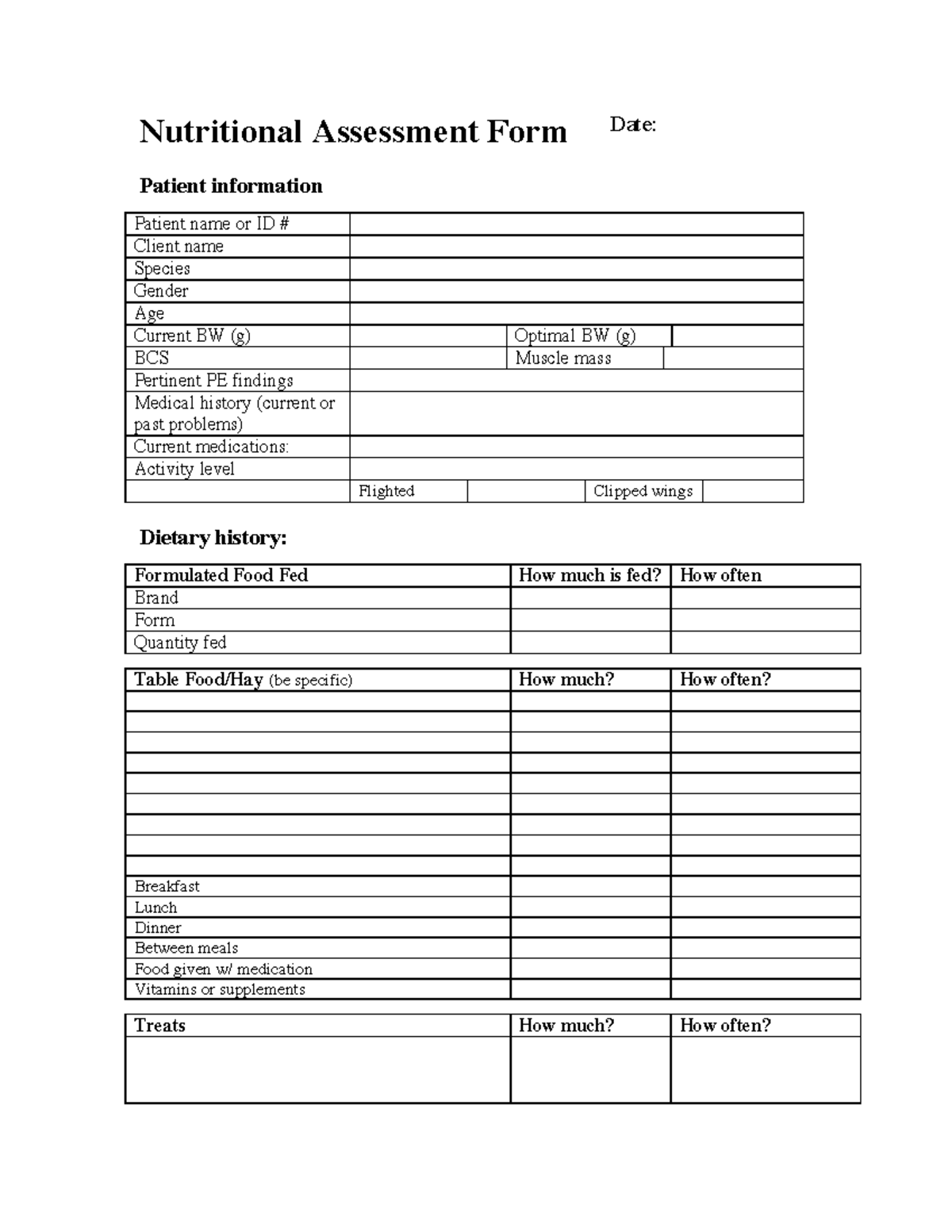 Nutr-Assess-Form - Assesment sheet for nutrition - Nutritional ...
