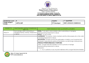 Grade 6 Quarter 1 - Performance task 1 - Republic of the Philippines ...
