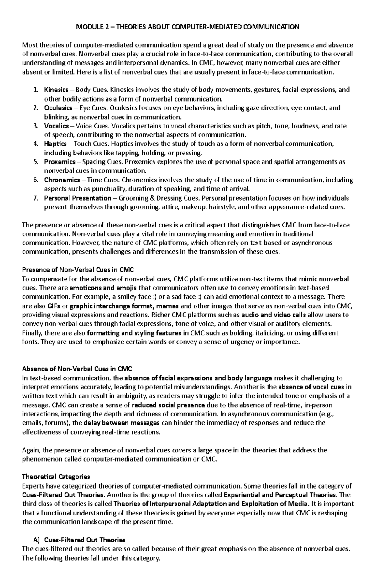 Module 2 Computer Mediated Communication 2024 Module 2 Theories About Computer Mediated