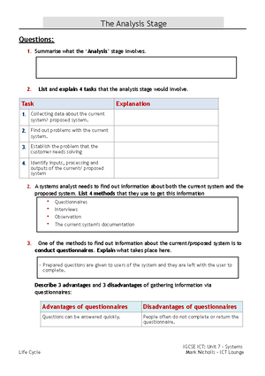 3 - design stage - The Design Stage Questions: 1. Summarise what the ...