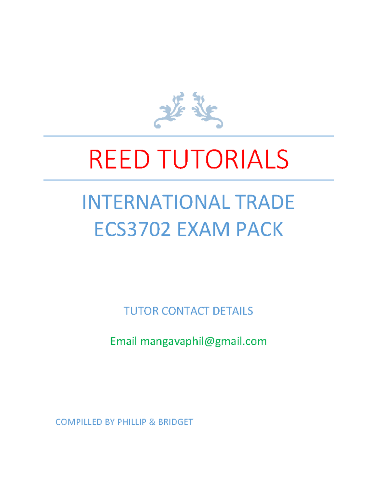 Unisa ECS3702 EXAM PACK REED Tutorials - REED TUTORIALS INTERNATIONAL ...