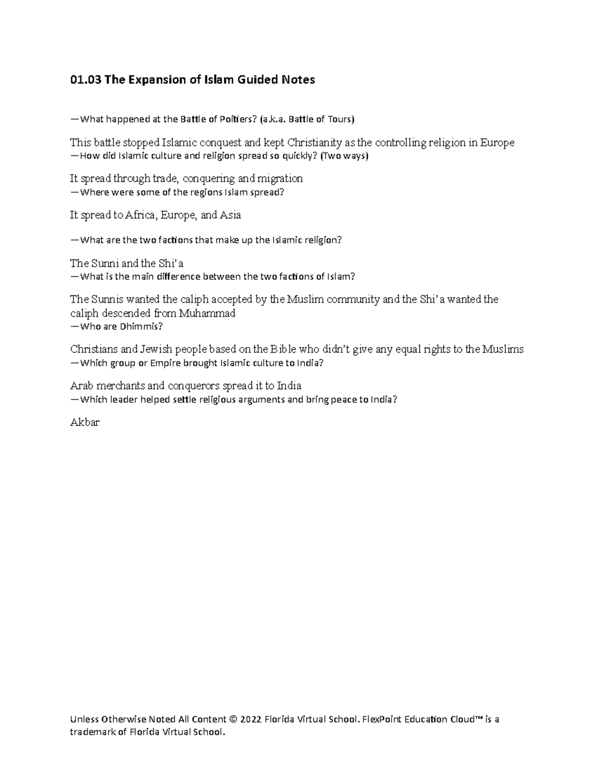 The expansion of islam guided notes - 01 The Expansion of Islam Guided ...