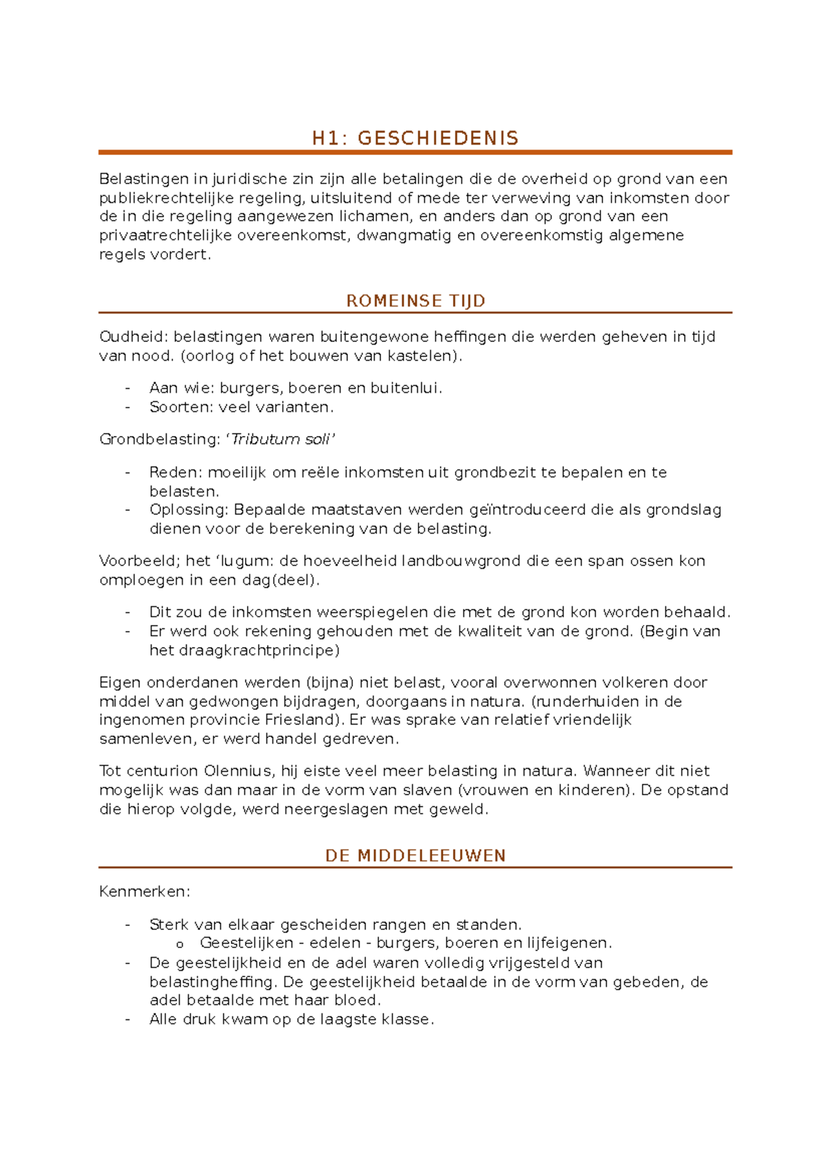 Inleiding Belastingrecht samenvatting week 1 t/m 8 - H1: GESCHIEDENIS ...