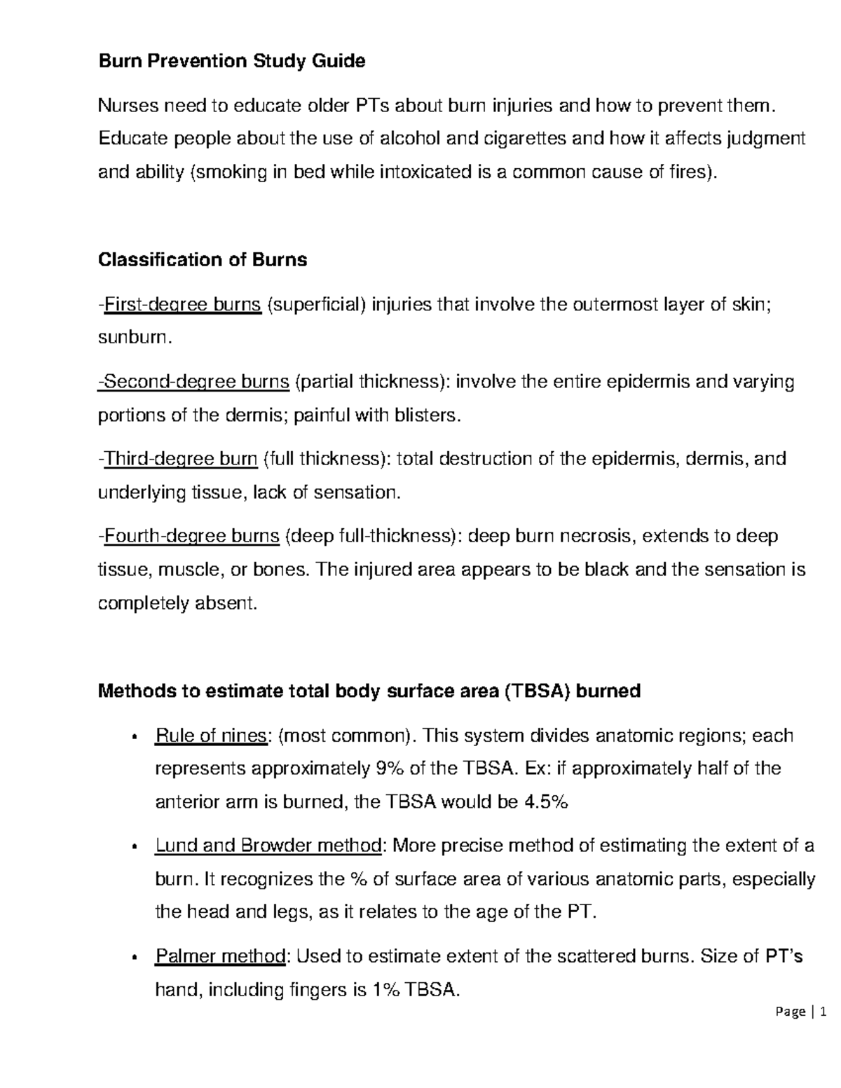 Burn Prevention Study Guide - Page | 1 Burn Prevention Study Guide ...