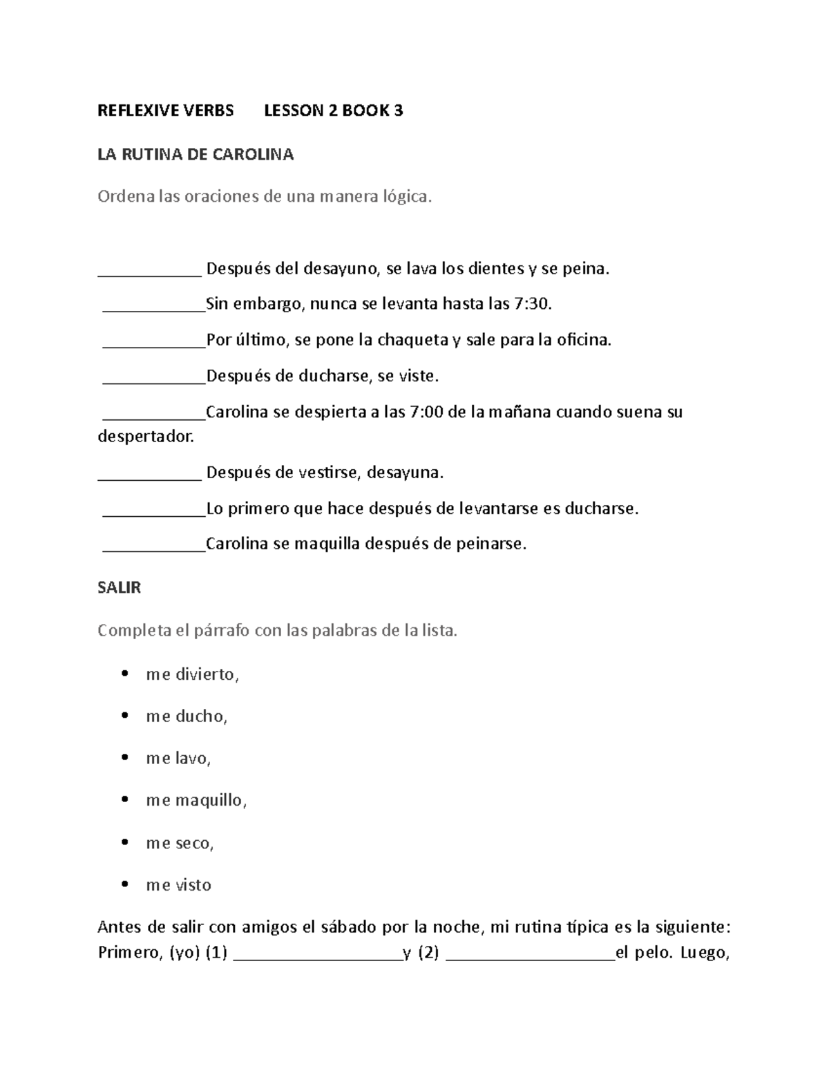 Reflexive Verbs Lesson 2 BOOK 3 - REFLEXIVE VERBS LESSON 2 BOOK 3 LA ...