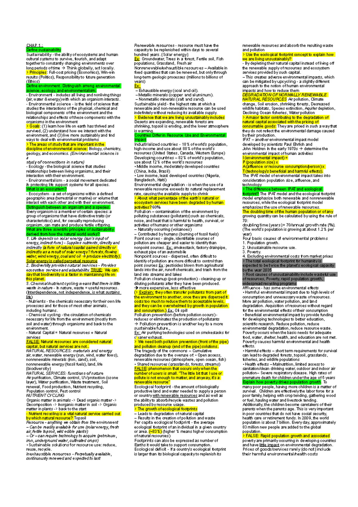 ES-NOTE-MIDTERM - CHAP 1 : Define sustainability Sustainability - the ...