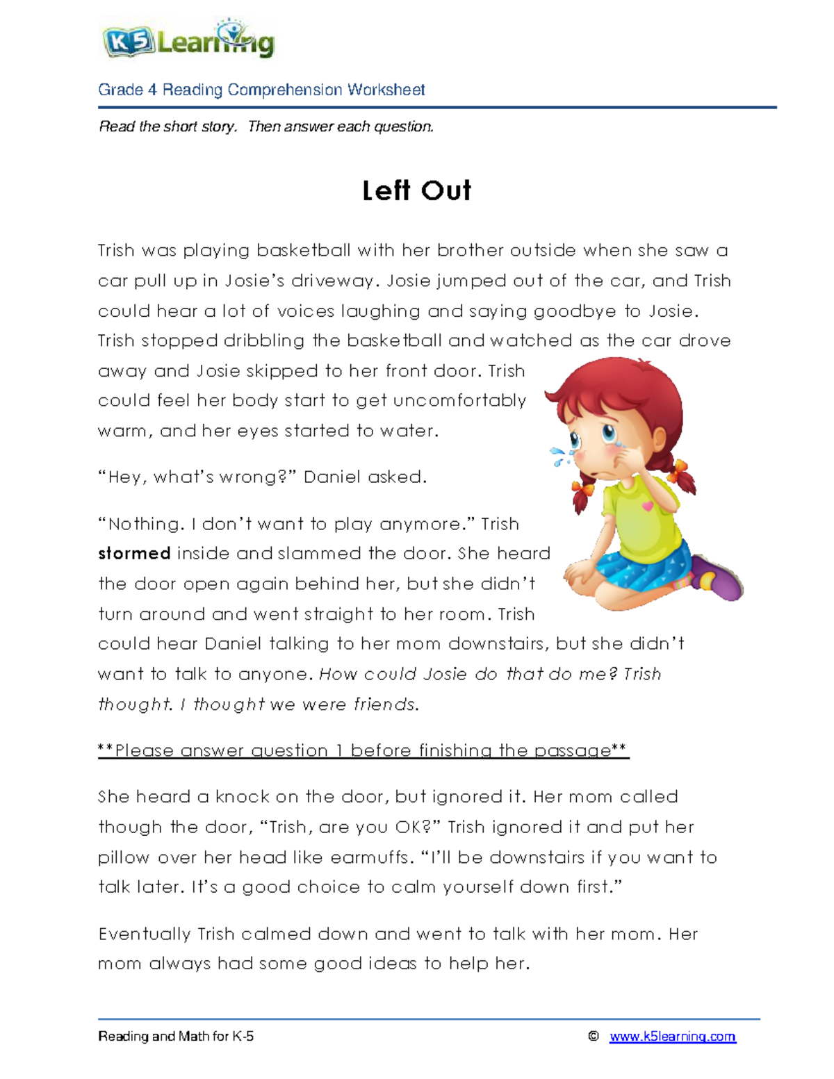 4th grade 4 left out - NAA - Read the short story. Then answer each ...