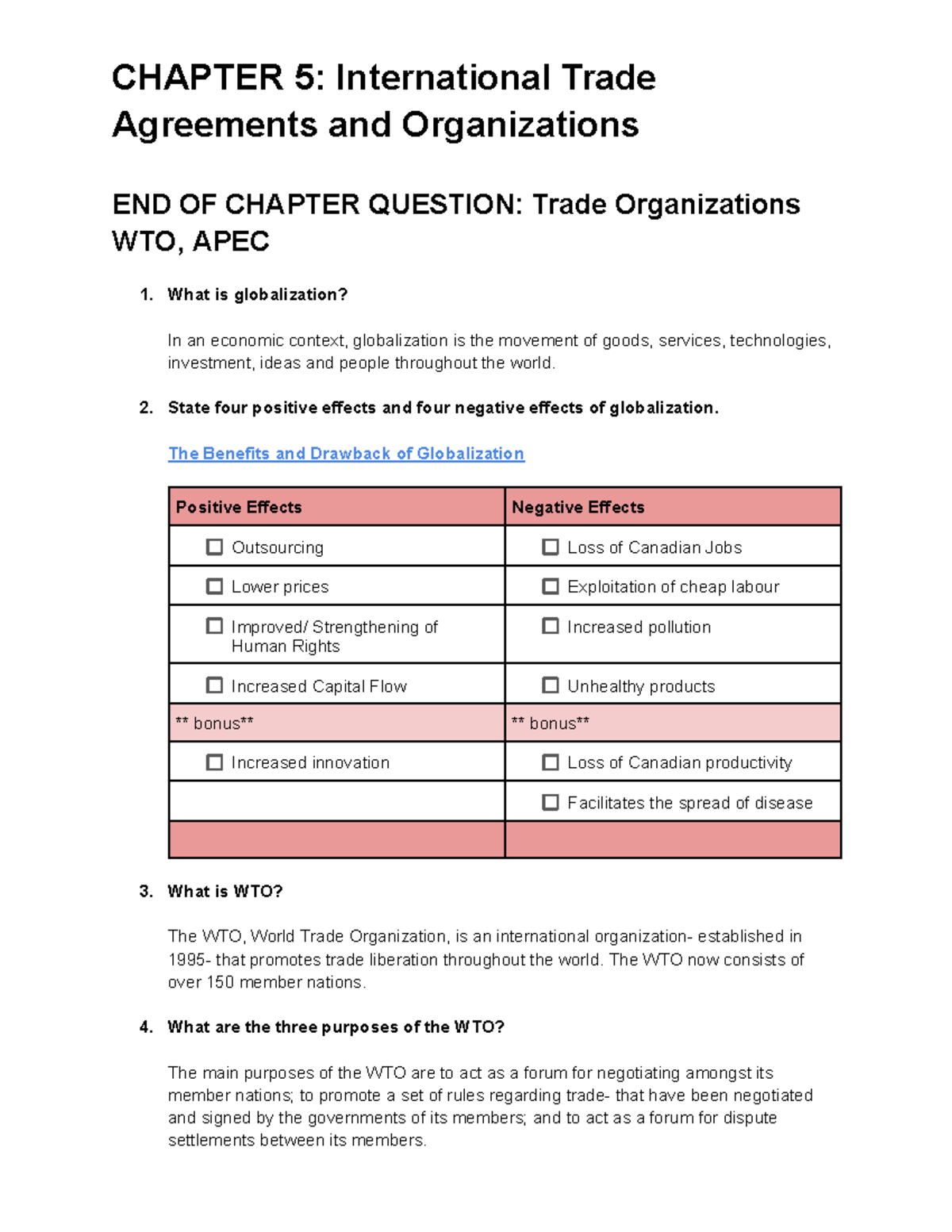 Chapter 5 International Trade Agreements and Organizations - CHAPTER 5 ...