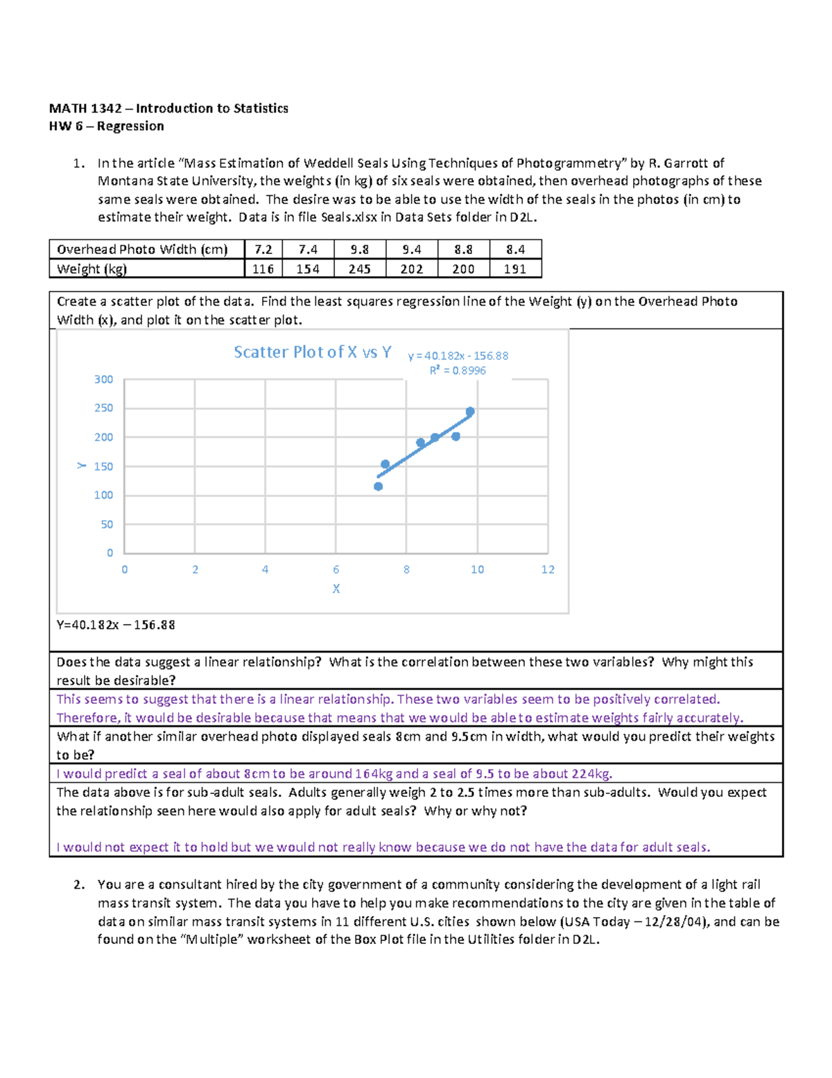 MATH 1342 - HW6 - professor Henderson - MTH 220 - SFA - Studocu