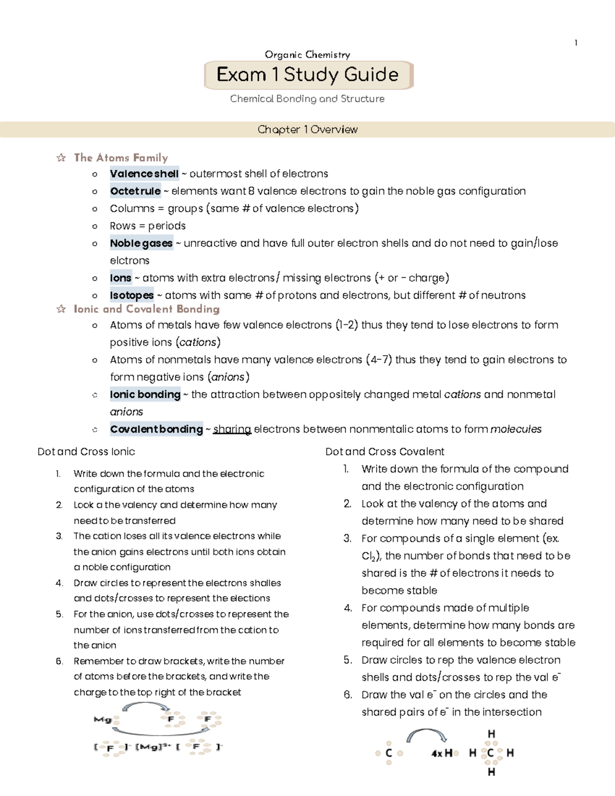 Exam 1 Chem 2443 Organic Chemistry - Organic Chemistry Exam 1 Study Guide Chemical Bonding and ...
