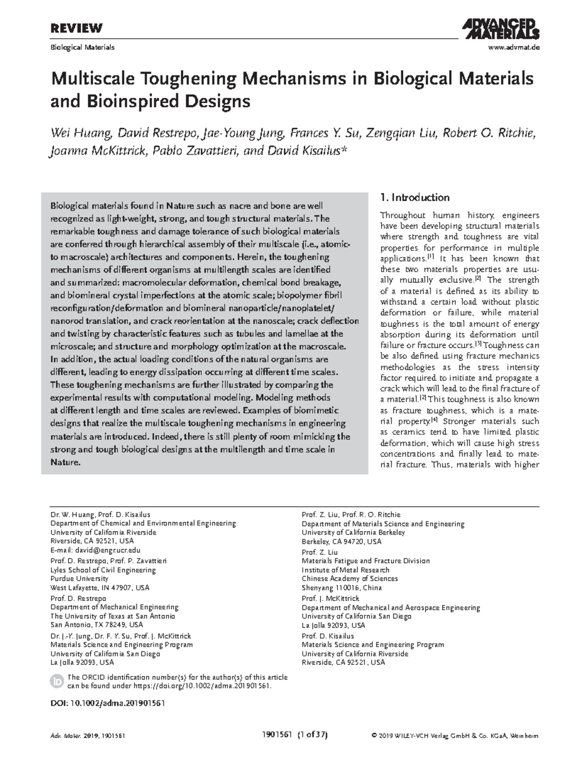 Multiscale Toughening Mechanisms in Biological Materials and ...