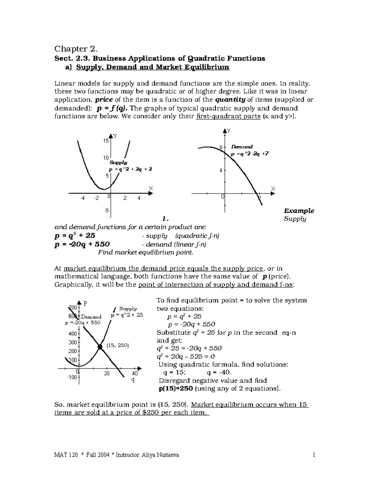 2 3 appl quad functions - Chapter 2. Sect. 2. Business Applications of ...