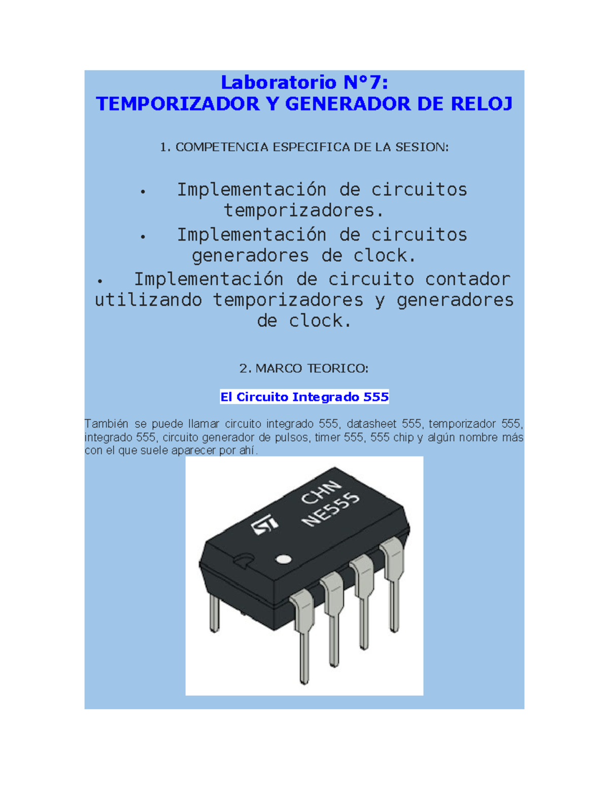 Laboratorio N°7 N 555 timer - Laboratorio N°7: TEMPORIZADOR Y GENERADOR ...