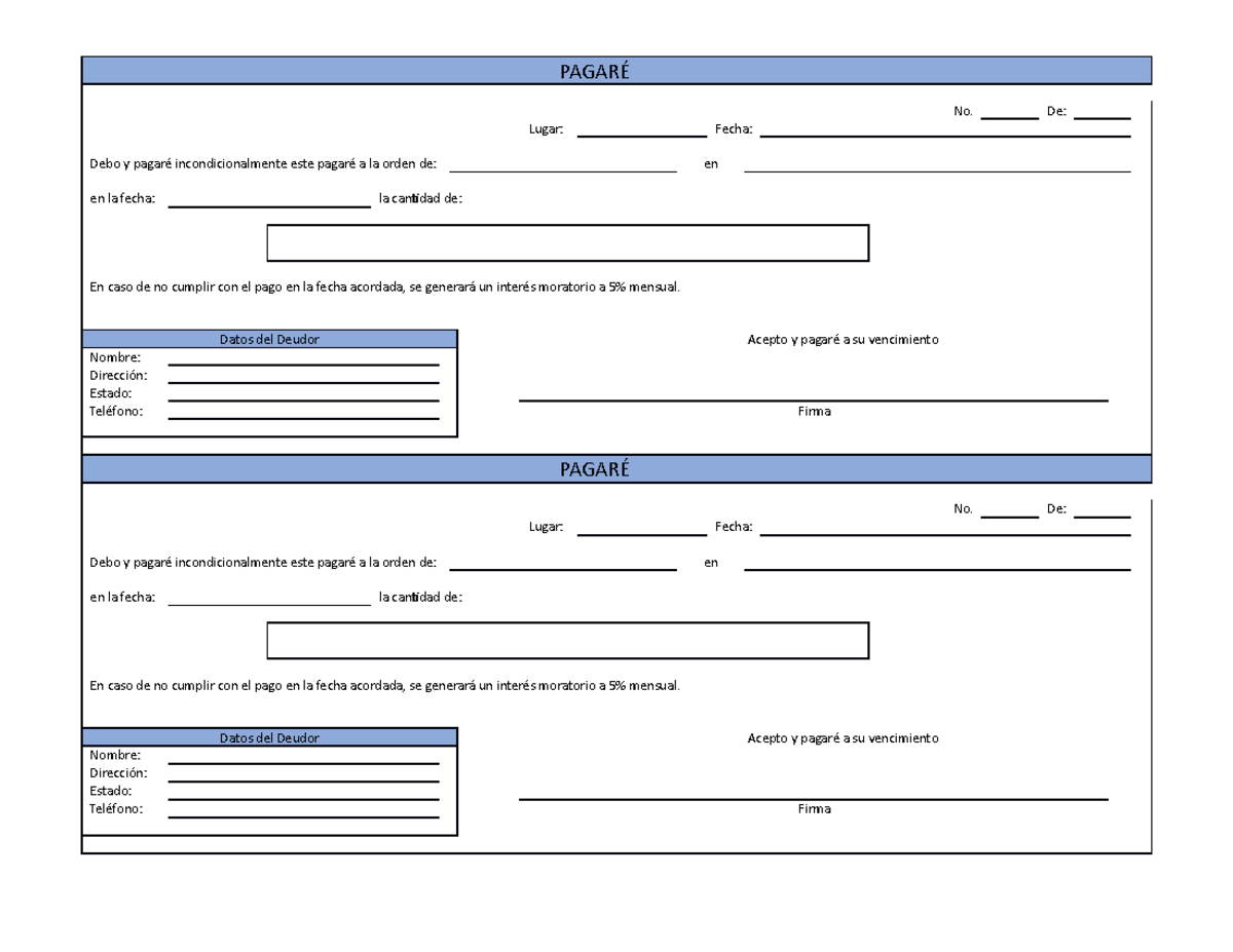 Modelo de pagare en Word - PAGARÉ No. De: Lugar: Fecha: Debo y pagaré incondicionalmente este ...