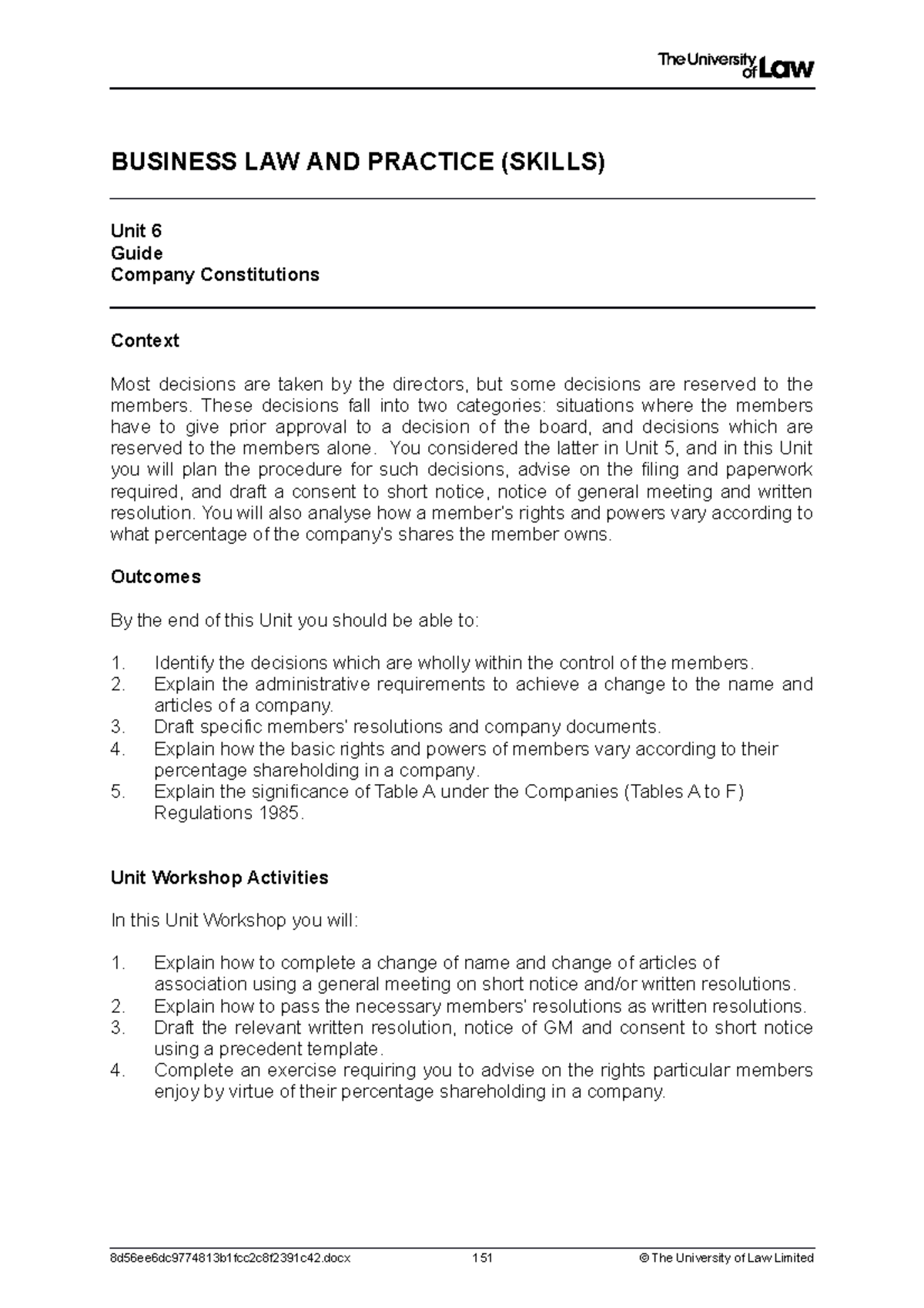 Business Law and Practice Workshop 6 Guide - Studocu