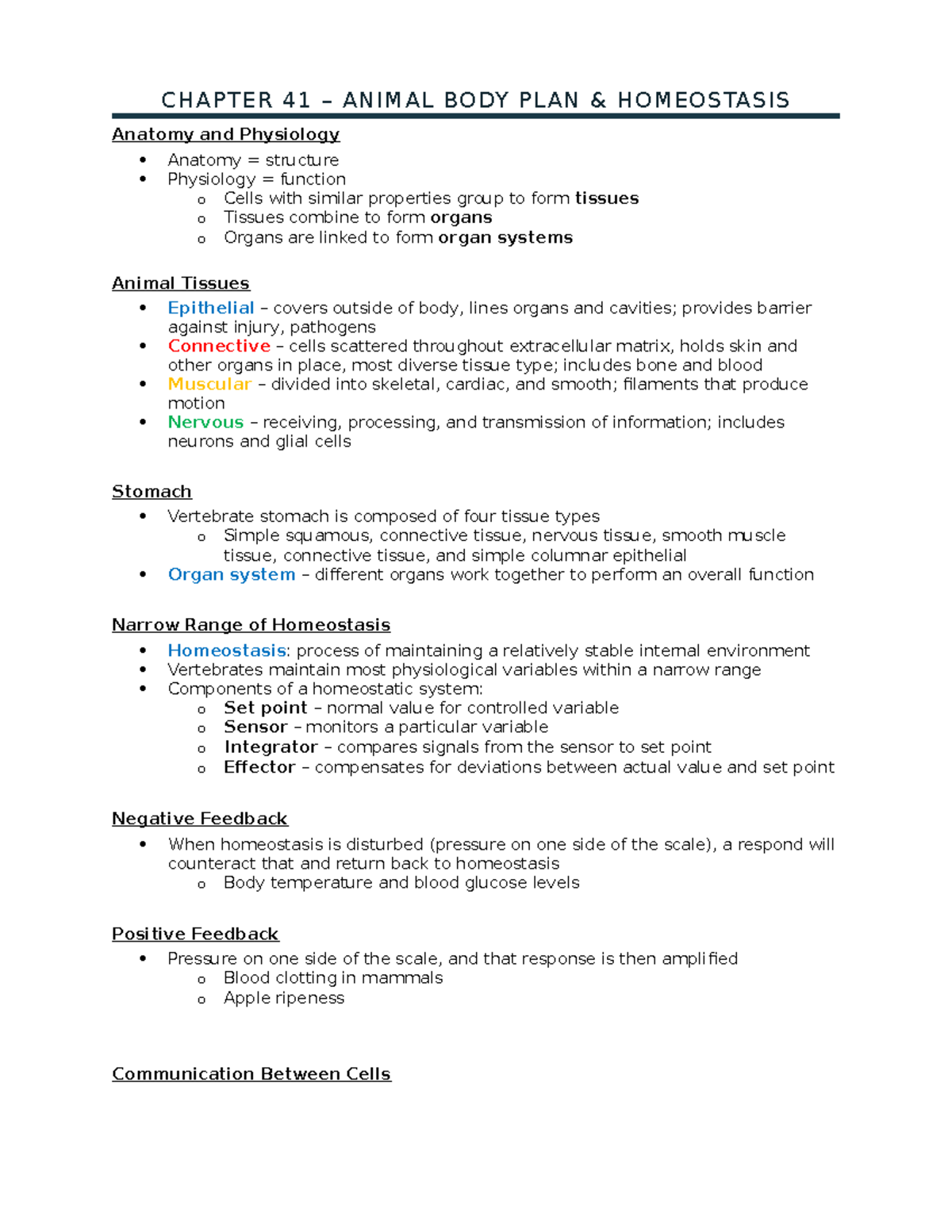Unit 2 Bio Notes - CHAPTER 41 – ANIMAL BODY PLAN & HOMEOSTASIS Anatomy ...