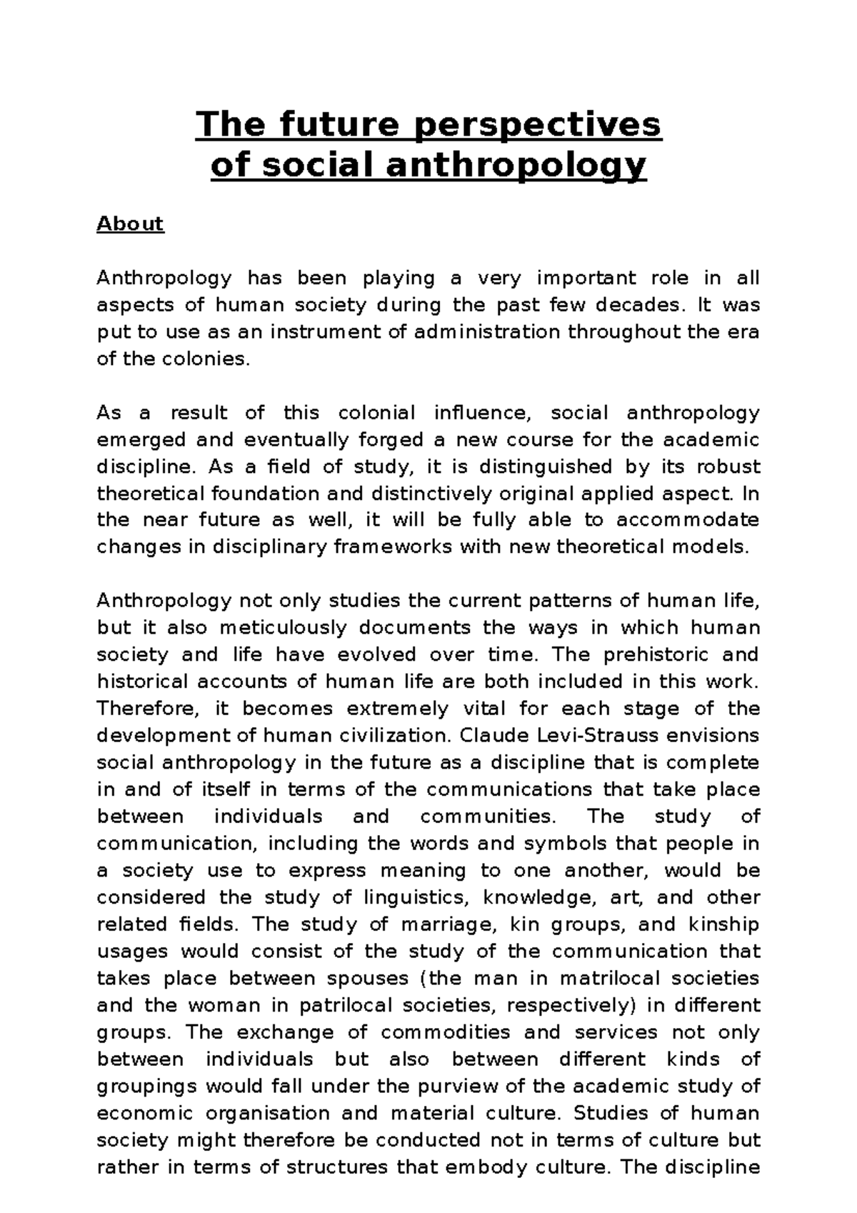 The future perspectives of social anthropology - The future ...