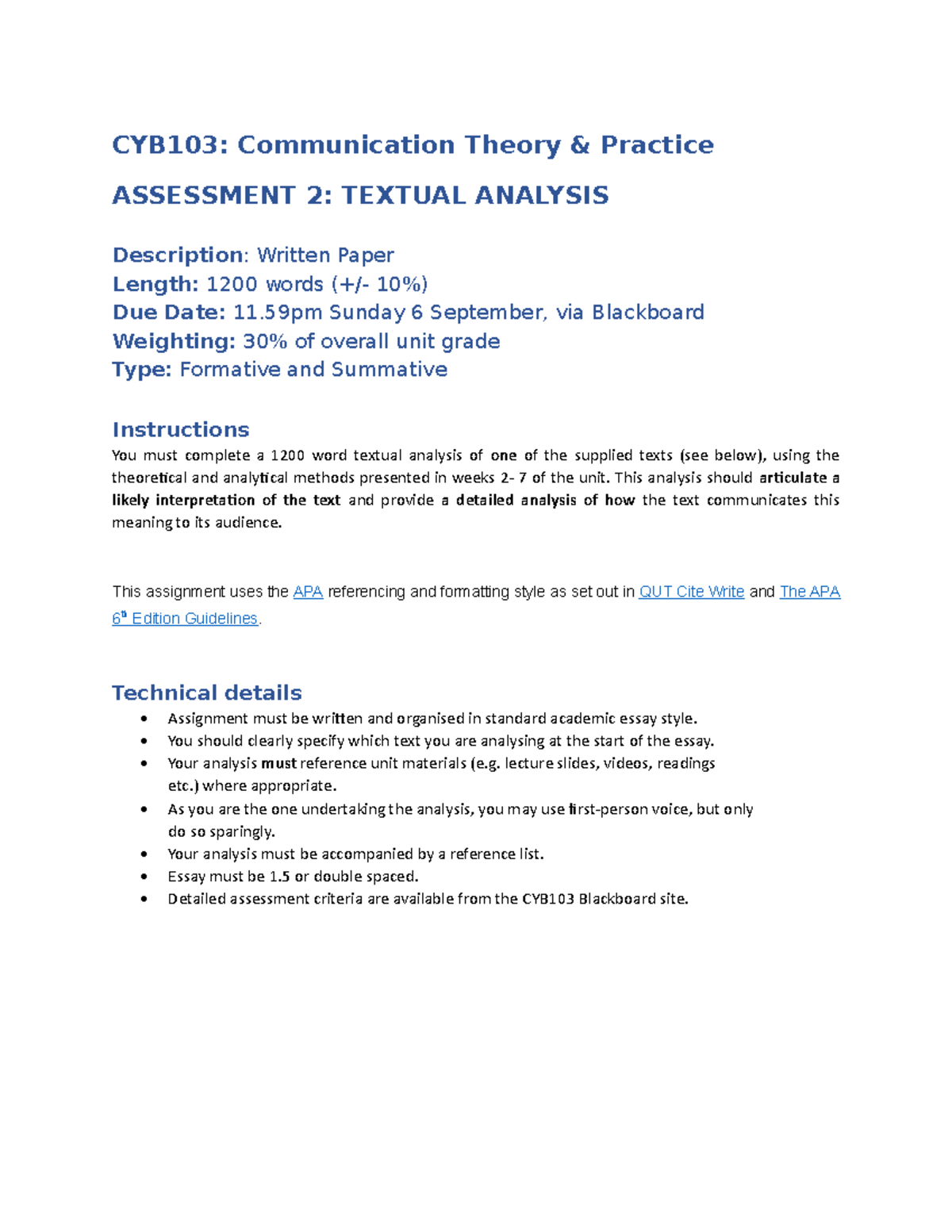 CYB103 Textual analysis - CYB103: Communication Theory & Practice ...