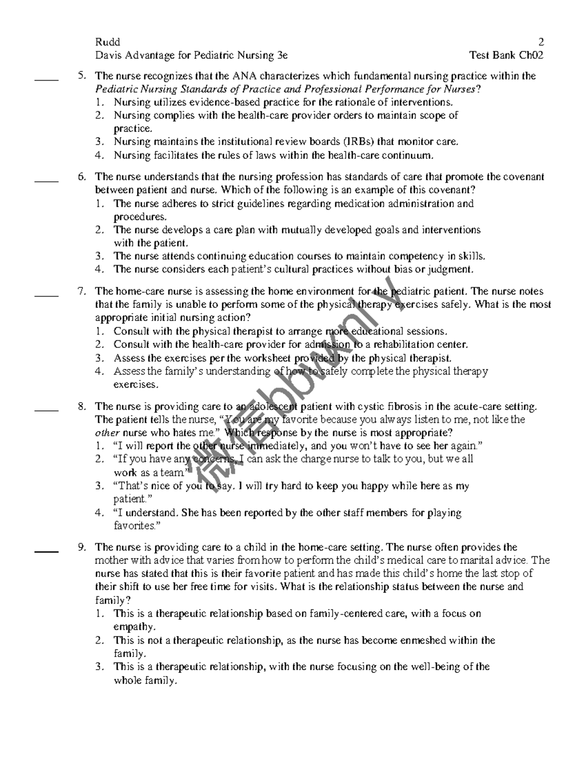 Test bank pediatric nursing critical components of nursing care 3rd ...