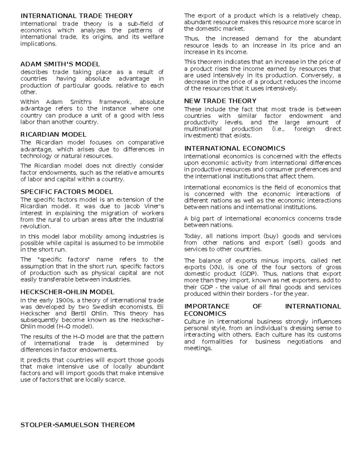 International- Trade- Theory - INTERNATIONAL TRADE THEORY International ...