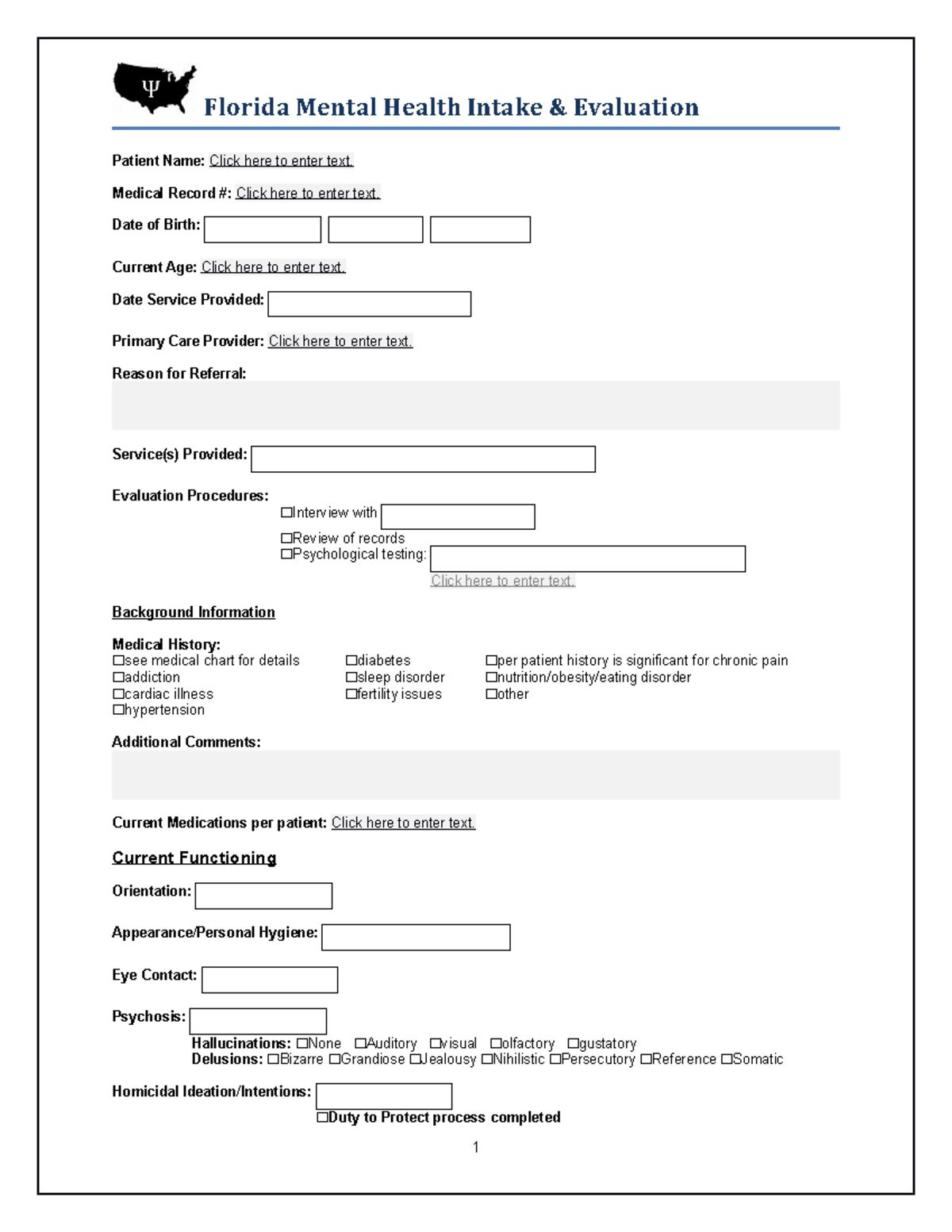 Florida-intake-form - INtake initial assesssment - PY 463 - Regis - Studocu