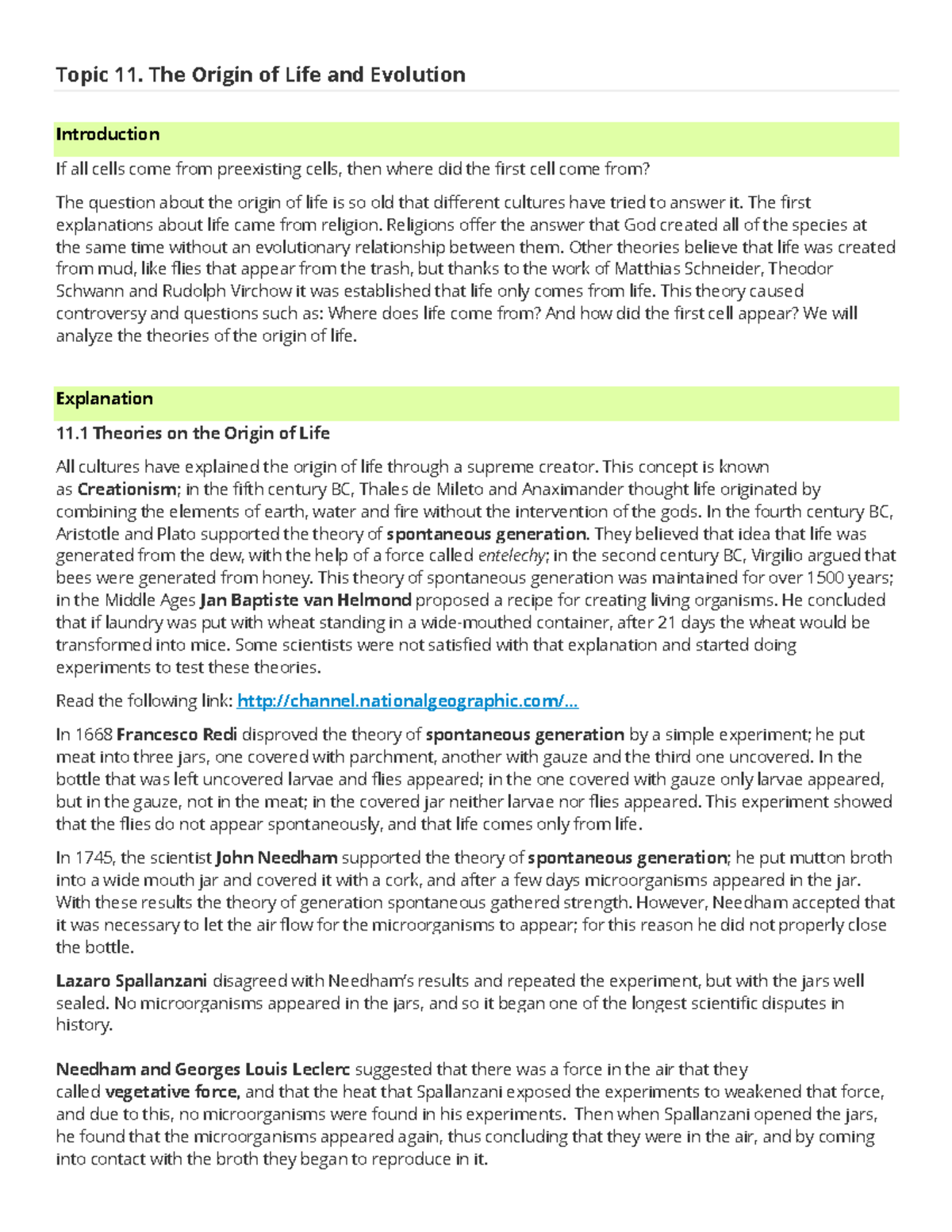 Guía life science 3 - work - Topic 11. The Origin of Life and Evolution ...