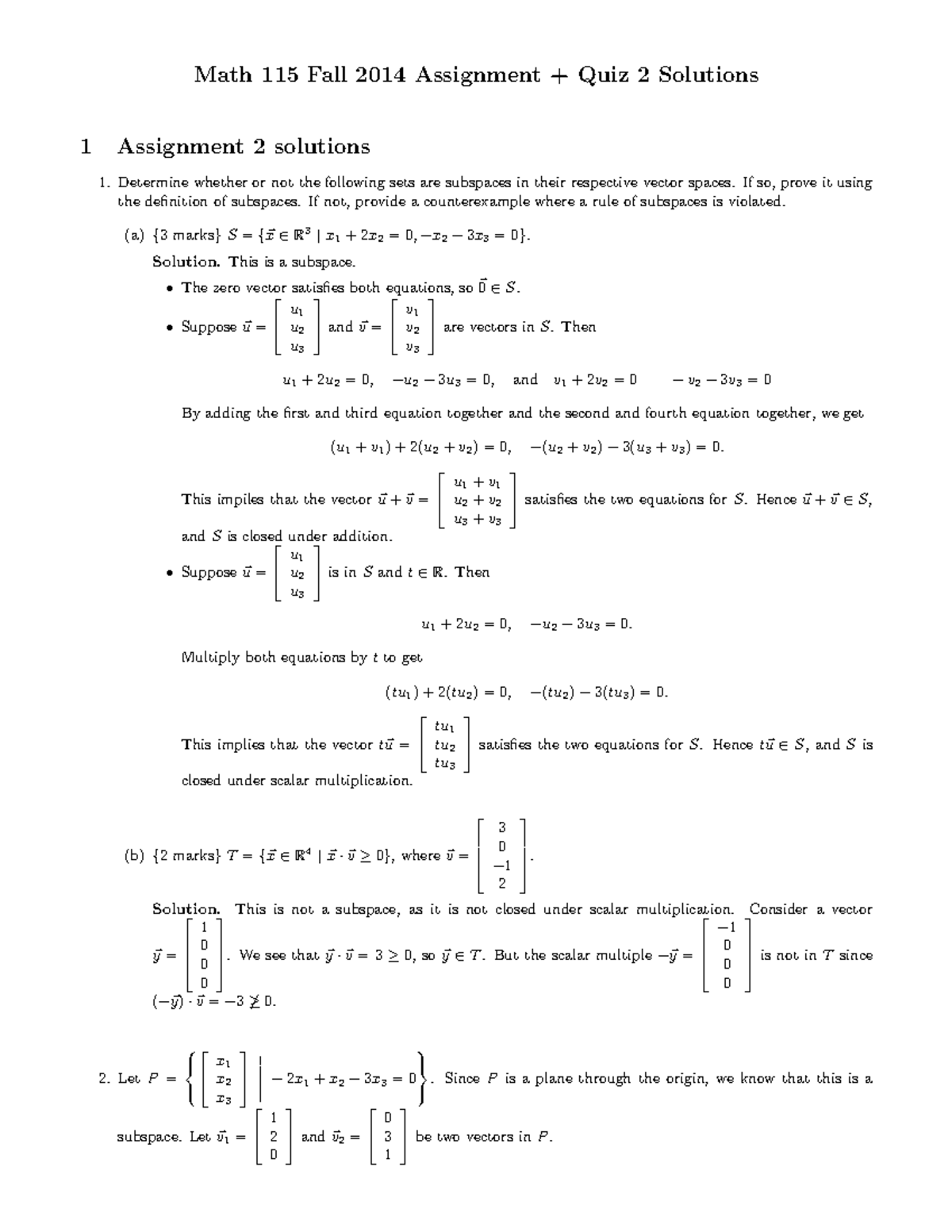 MATH115 F14 A2 soln - Study reference - Math 115 Fall 2014 Assignment + Quiz 2 Solutions 1 - Studocu