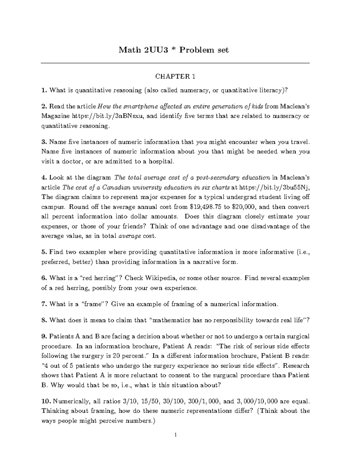 2uu3problemset - problem set - Math 2UU3 * Problem set CHAPTER 1 What is quantitative reasoning ...