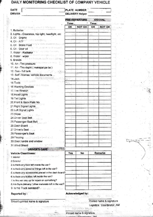 Vehicle log sheet - DAILY MONITORING - LOGISTICS DEPARTMENT VEHICLE LOG ...